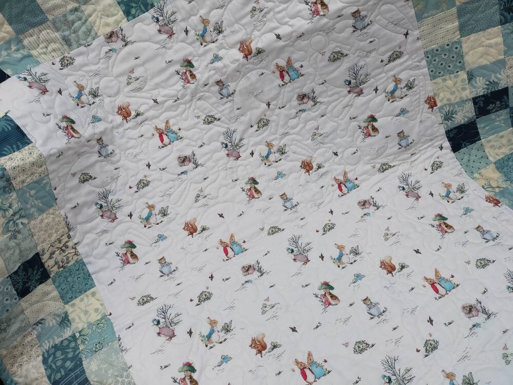 Peter Rabbit Baby Quilt in Blue Beatrix Potter Nursery Baby | Etsy