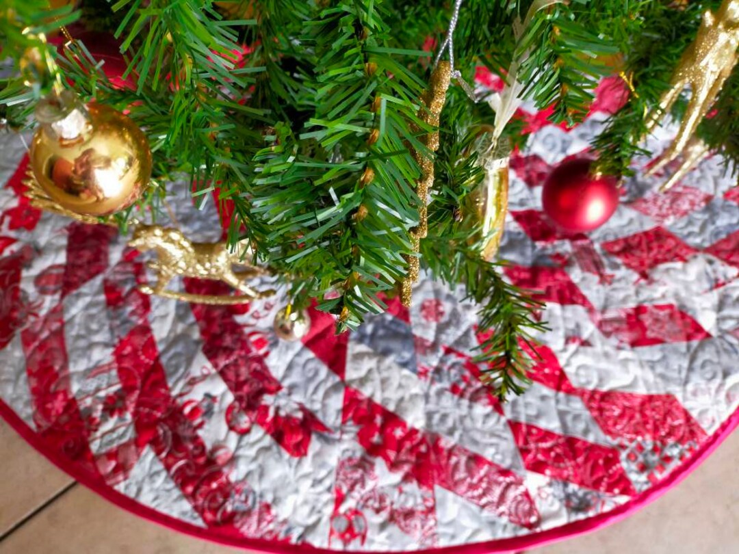 Red Silver Tree Skirt, 50 Inch, 60 Inch, 72 Inch, Personalized Option ...