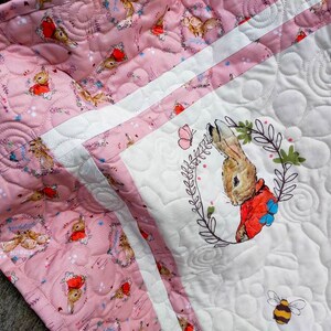 Baby Girl Quilt, Pink Quilt, Peter Rabbit Quilt, Personalized Baby ...