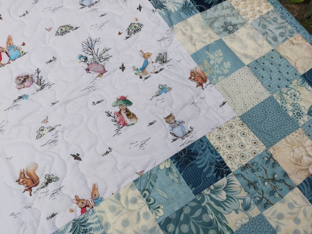 Peter Rabbit Baby Quilt in Blue Beatrix Potter Nursery Baby | Etsy