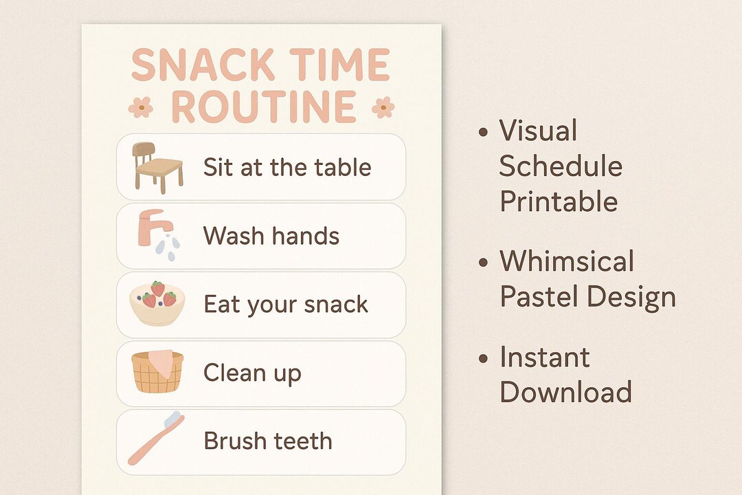Snack Time Routine Chart: Whimsical Pastel Visual Schedule (instant ...
