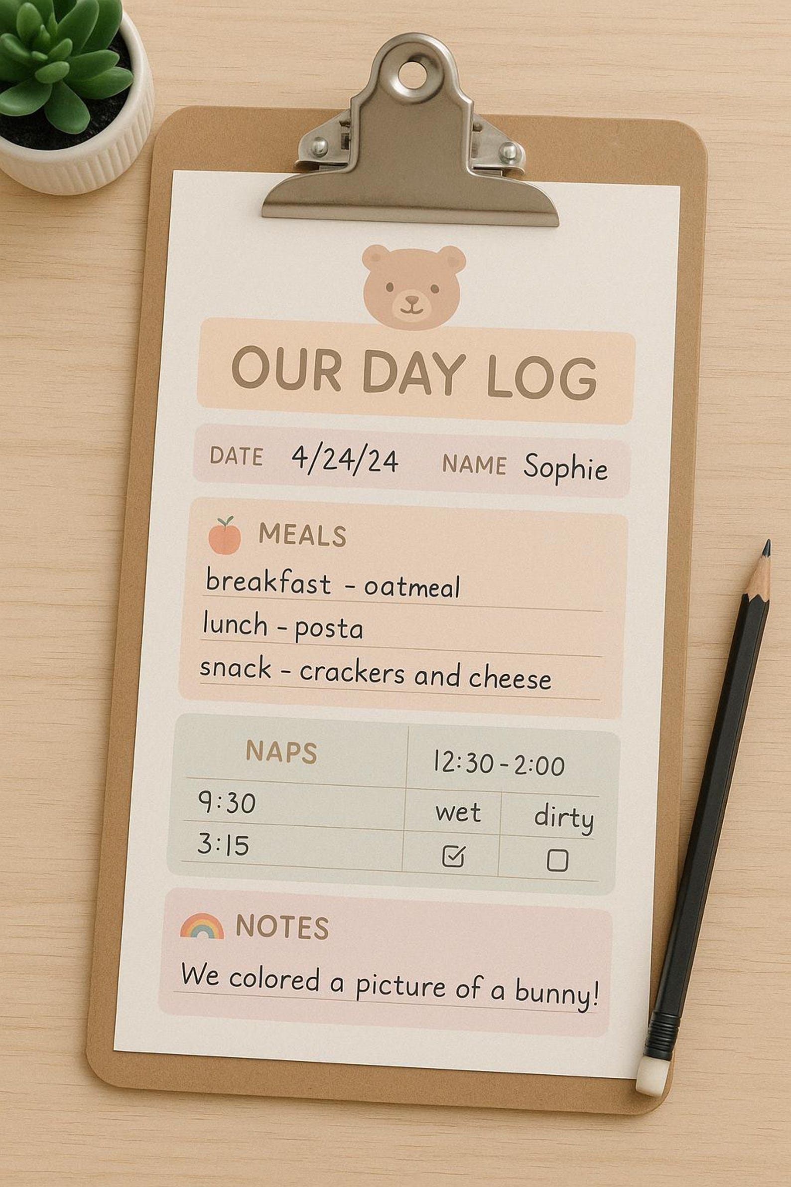 Printable Daily Baby Tracker: Nanny & Daycare Log (PDF) - Etsy