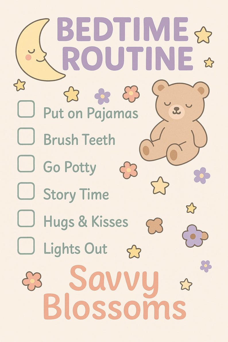 Bedtime Routine Chart Printable for Toddlers | Visual Schedule for Kids ...