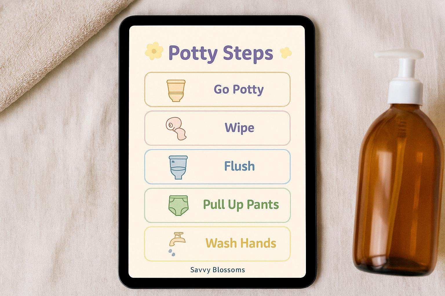 Potty Training Steps Chart | Toddler Visual Schedule | Pastel Bathroom ...