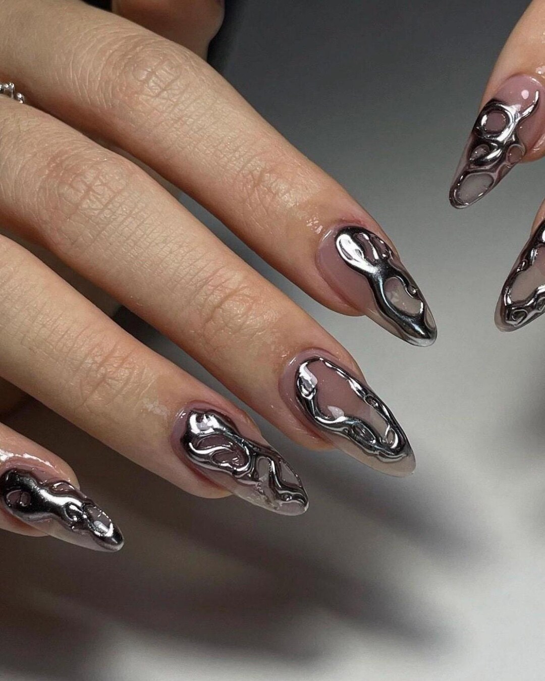 Liquid Metal Chrome Nails /custom Press on Nails/ Hand Made Press on ...