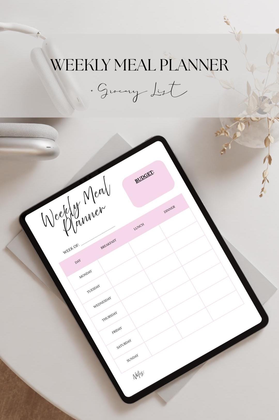 Printable Digital Weekly Meal Planner and Grocery List - Etsy