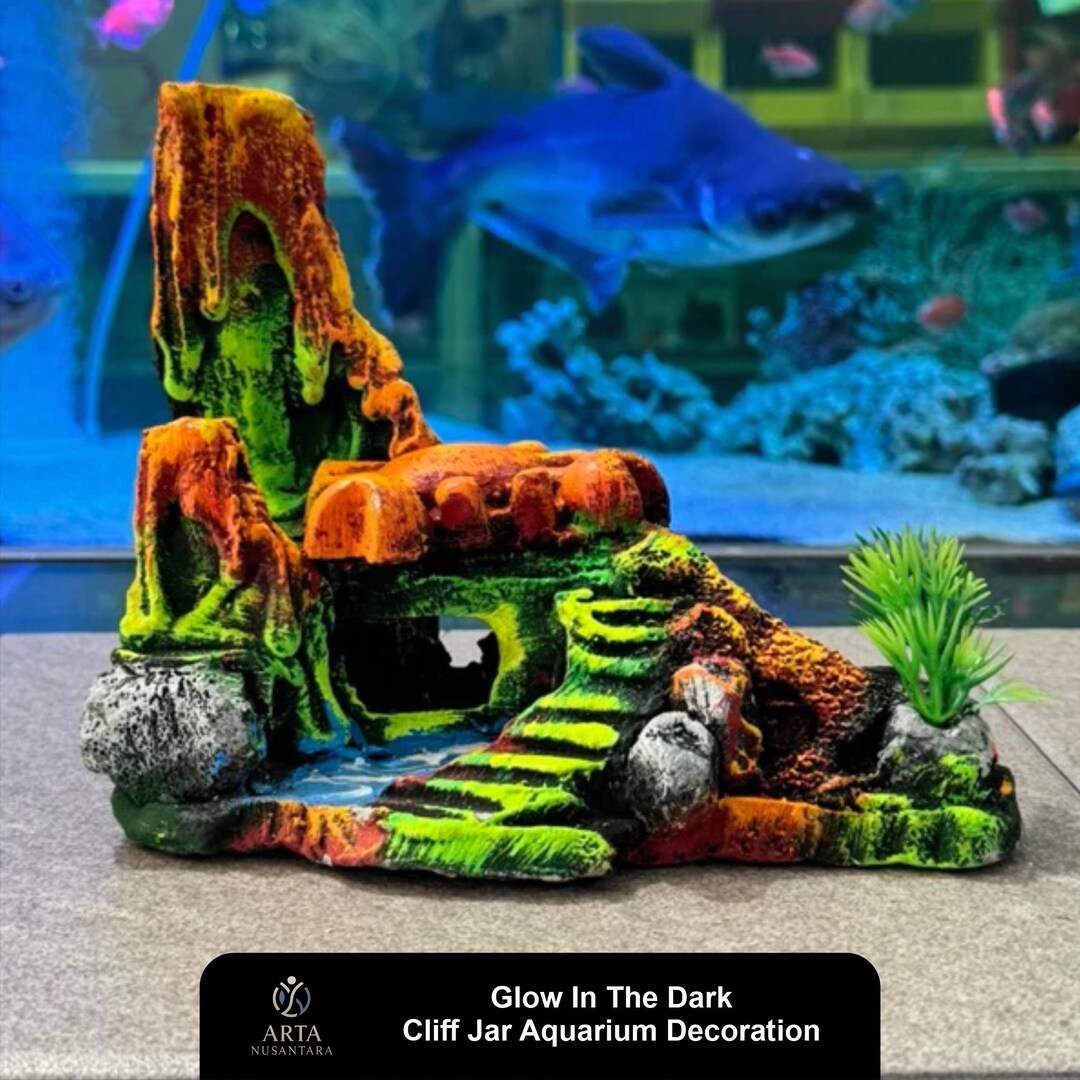 Glow in the Dark Fish Tank Ornament, Aquarium Cliff With Barrel Design ...
