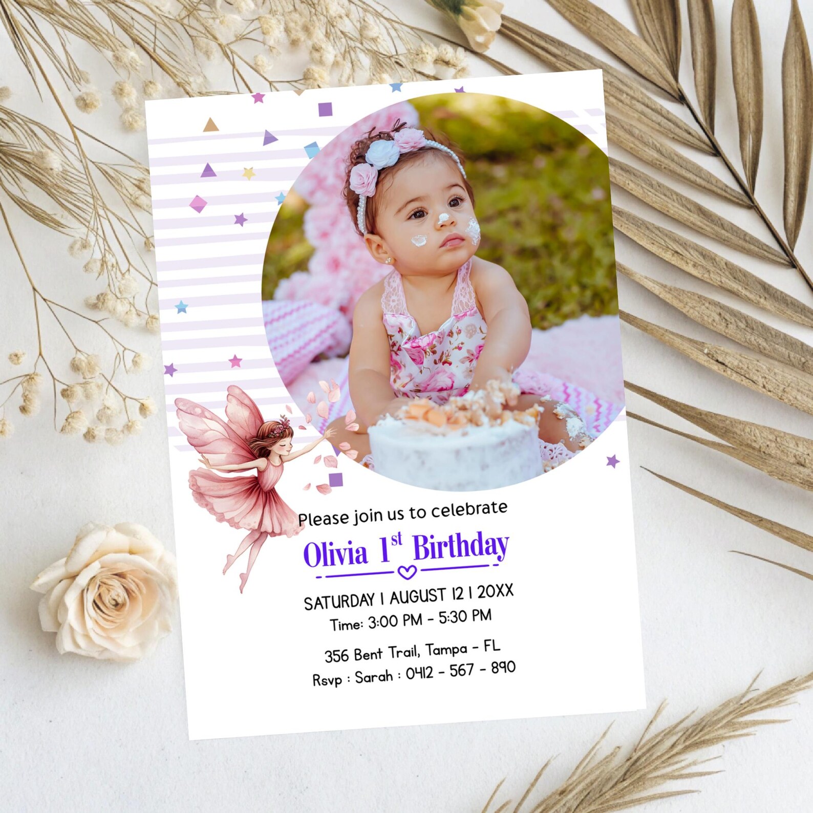 Editable ONE Birthday Invitation: First Birthday Party, Canva Template ...