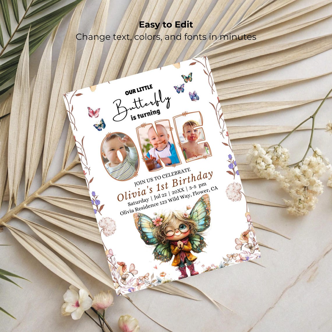 Editable ONE Birthday Invitation: First Birthday Party, Canva Template ...