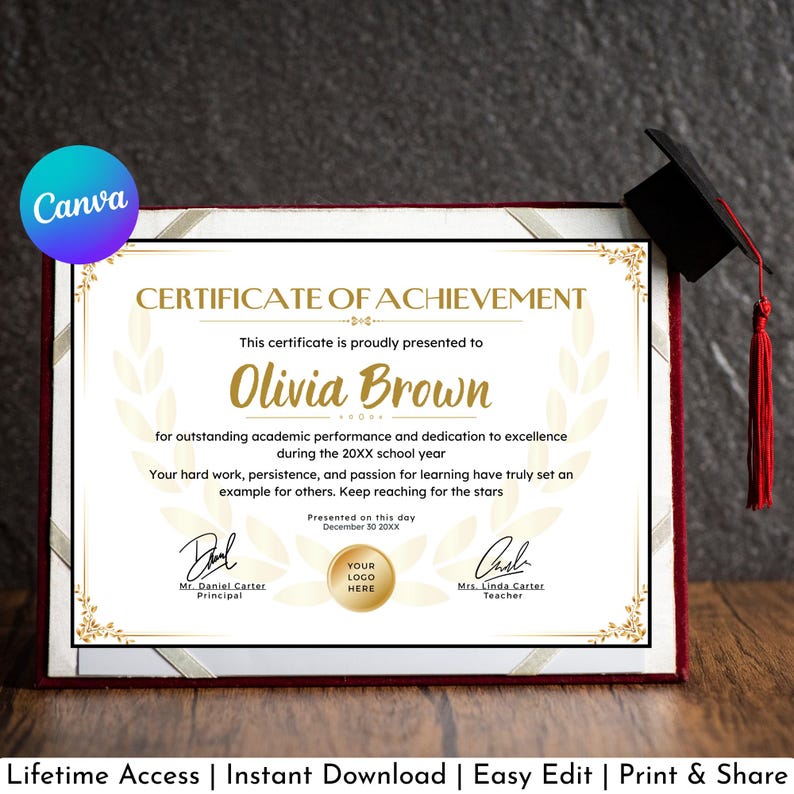 Editable Achievement Certificate Template: Printable Award for Students ...