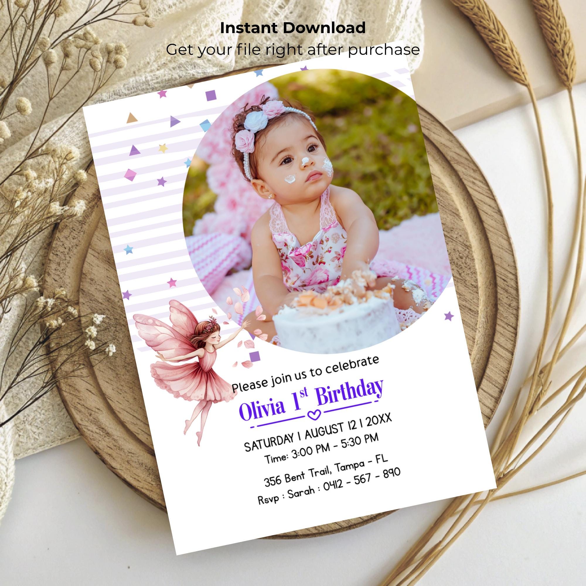 Editable ONE Birthday Invitation: First Birthday Party, Canva Template ...