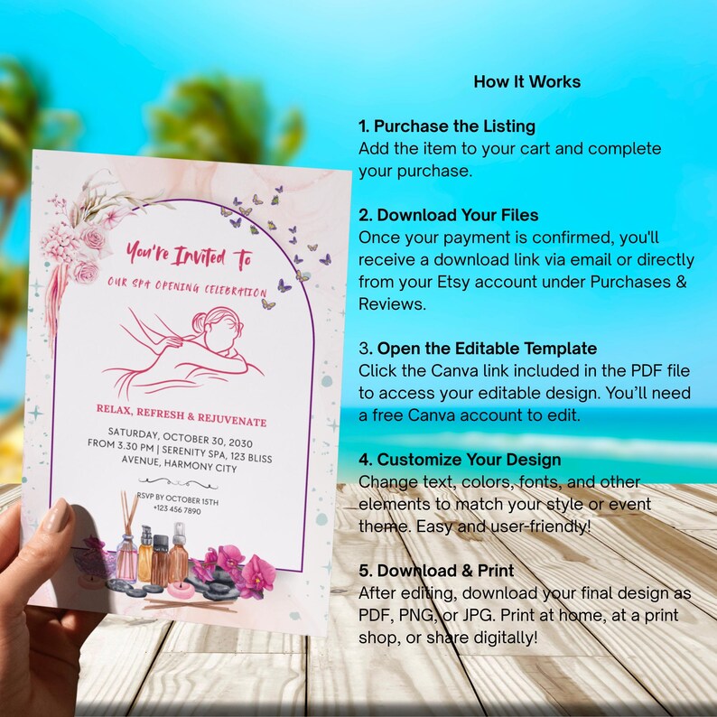 Editable Spa Party Invitation Template, Canva Digital Download, Elegant ...
