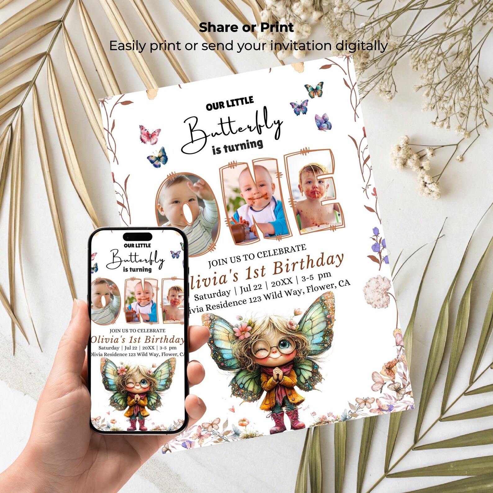Editable ONE Birthday Invitation: First Birthday Party, Canva Template ...
