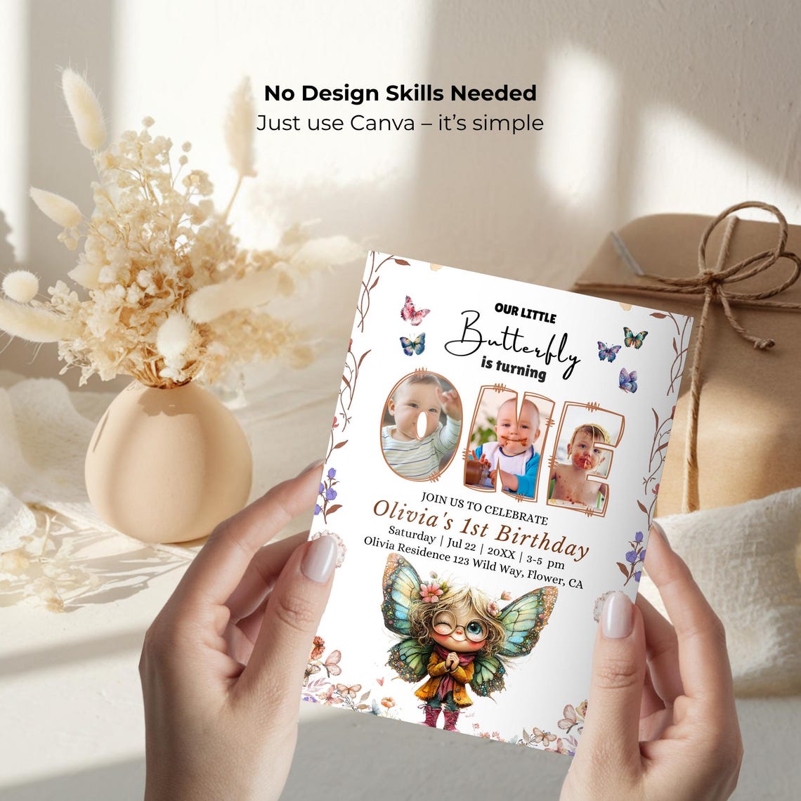 Editable ONE Birthday Invitation: First Birthday Party, Canva Template ...