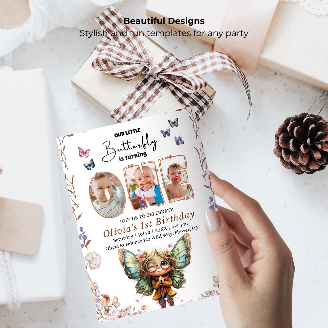Editable ONE Birthday Invitation: First Birthday Party, Canva Template ...