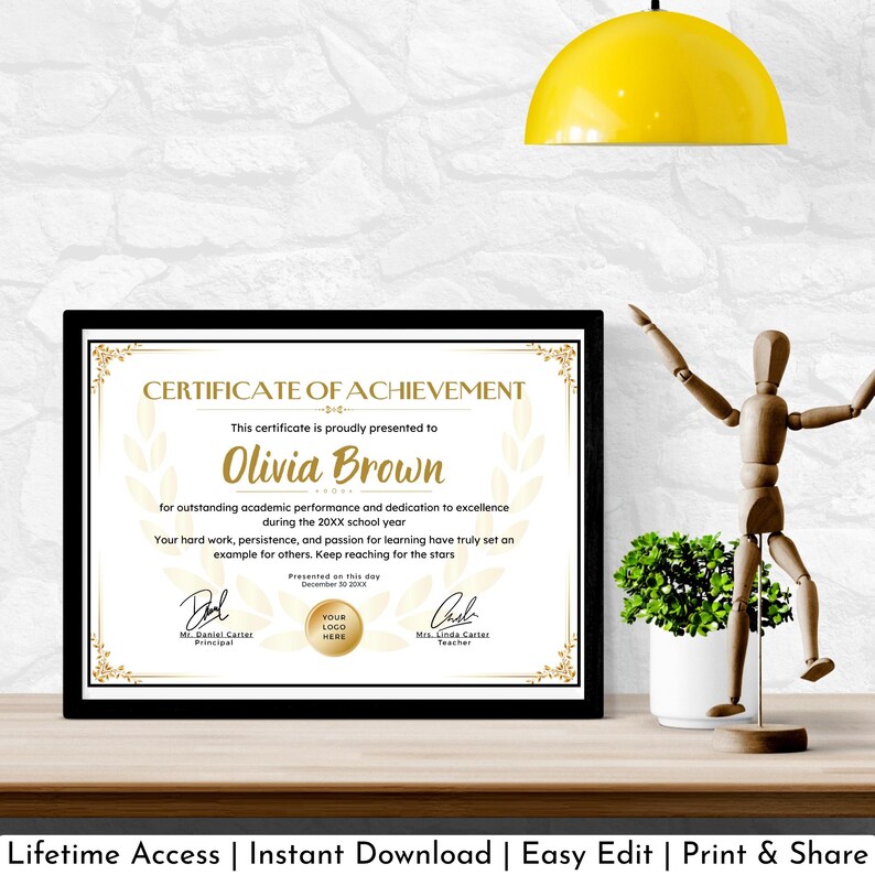 Editable Achievement Certificate Template: Printable Award for Students ...