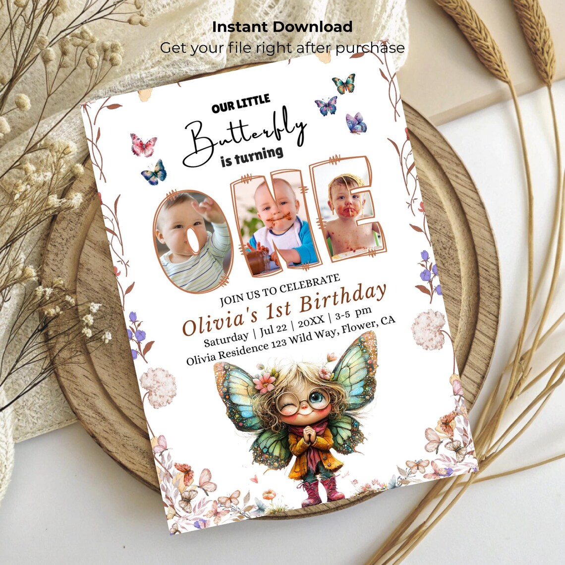 Editable ONE Birthday Invitation: First Birthday Party, Canva Template ...