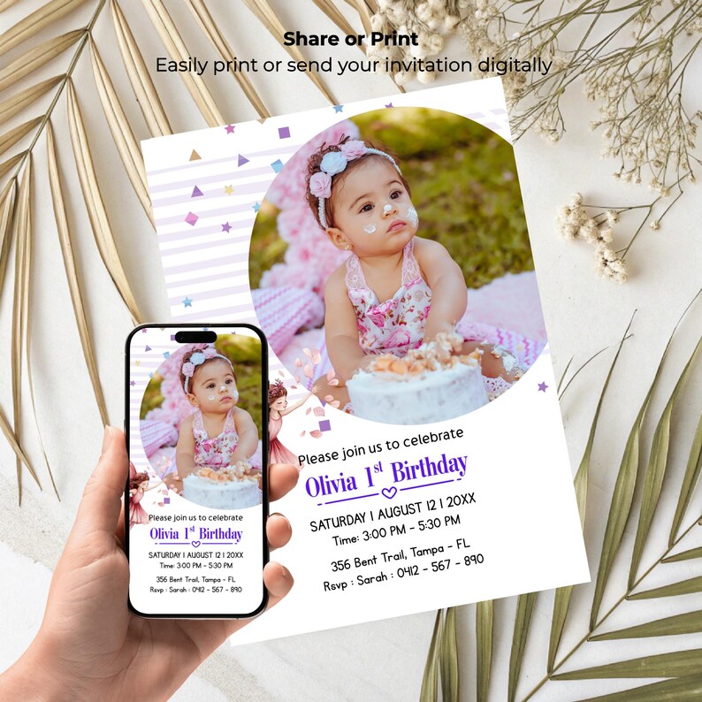 Editable ONE Birthday Invitation: First Birthday Party, Canva Template ...