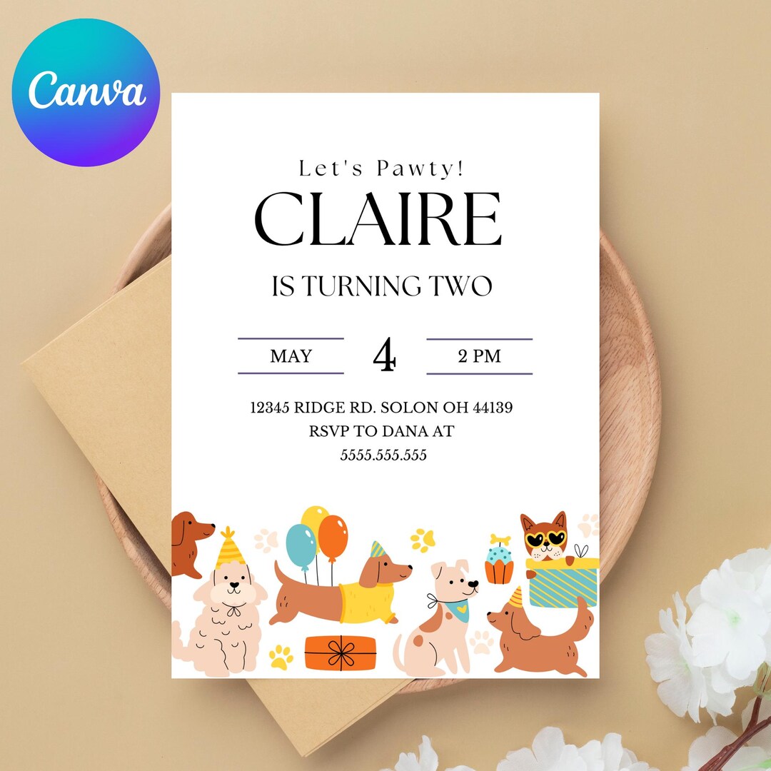 Dog & Cat Birthday Party Invitation - Puppy Kitty Pawty Editable ...