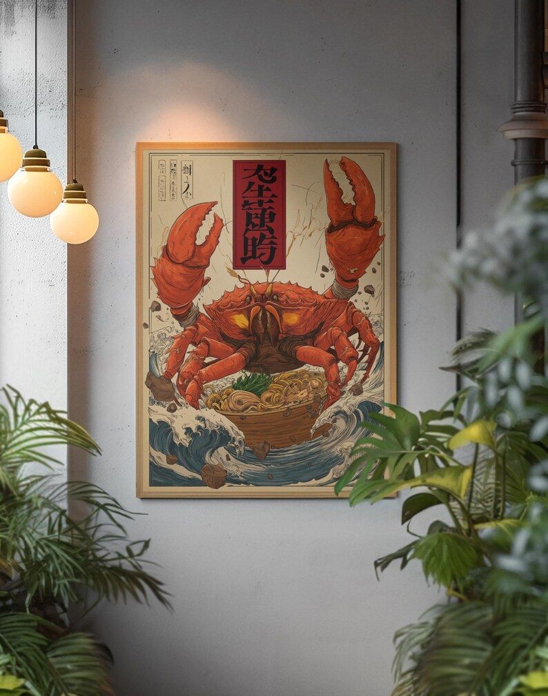 Crab Noodle Bowl Poster – Fantasy Japanese Food Art, Ocean Creature ...