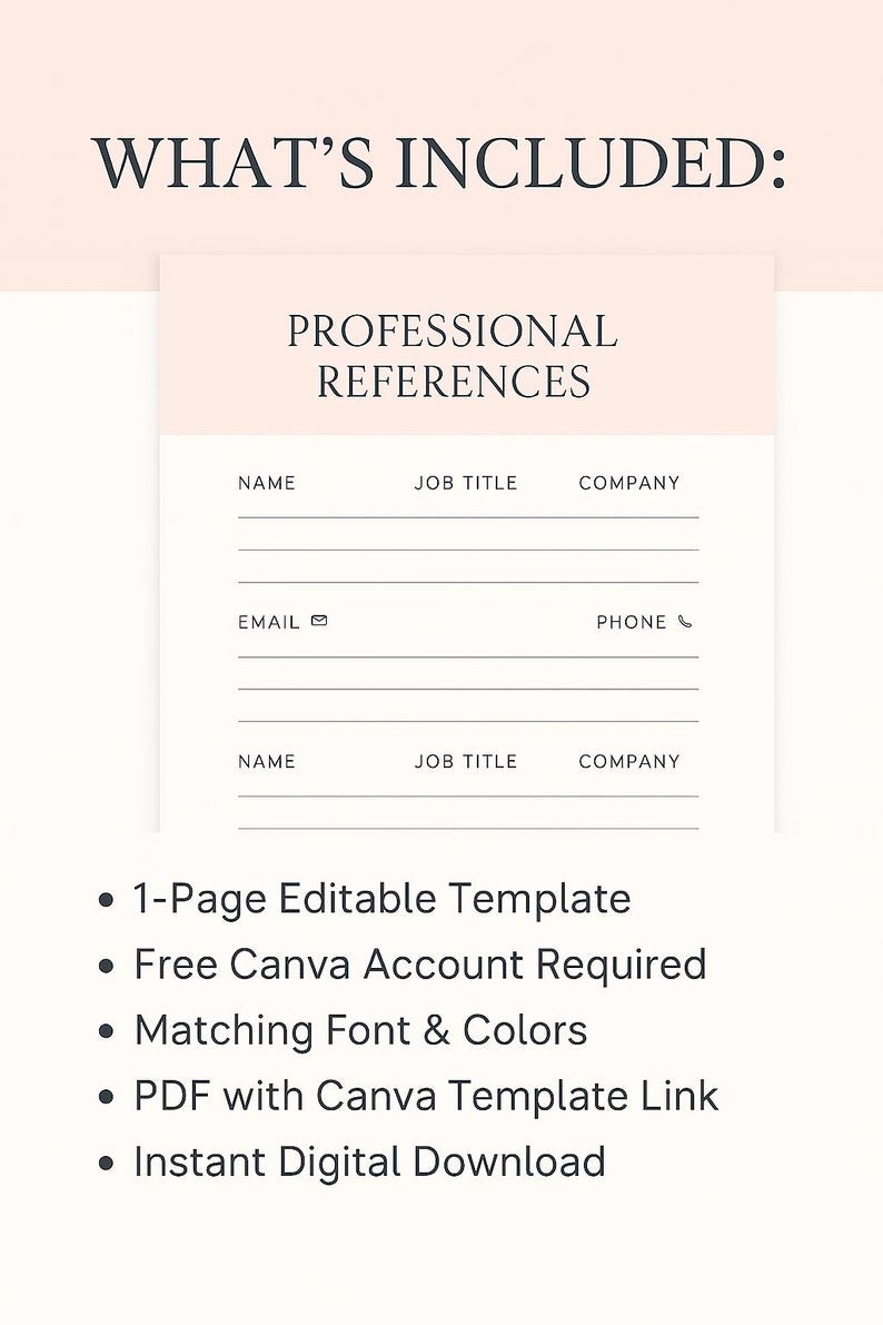 Editable References Template | Canva Resume Add-on | Blush Aesthetic ...