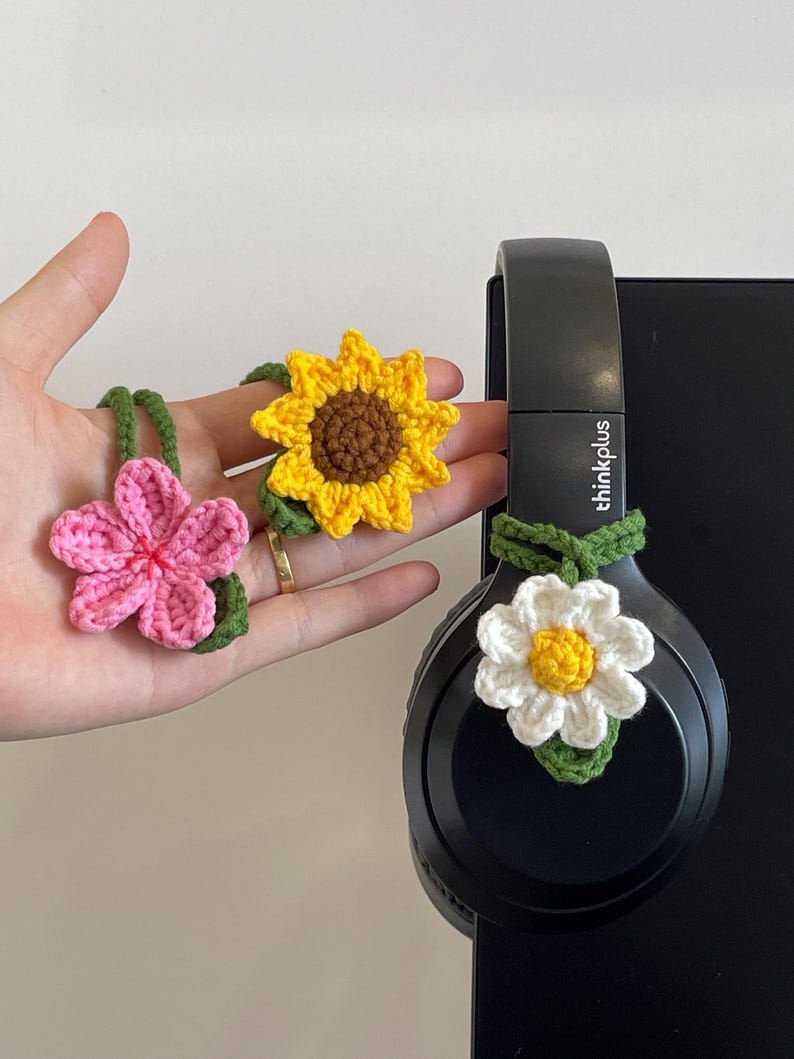 Crochet Flowers Headphone Accessory, Cute Crochet Headphone Accessory ...