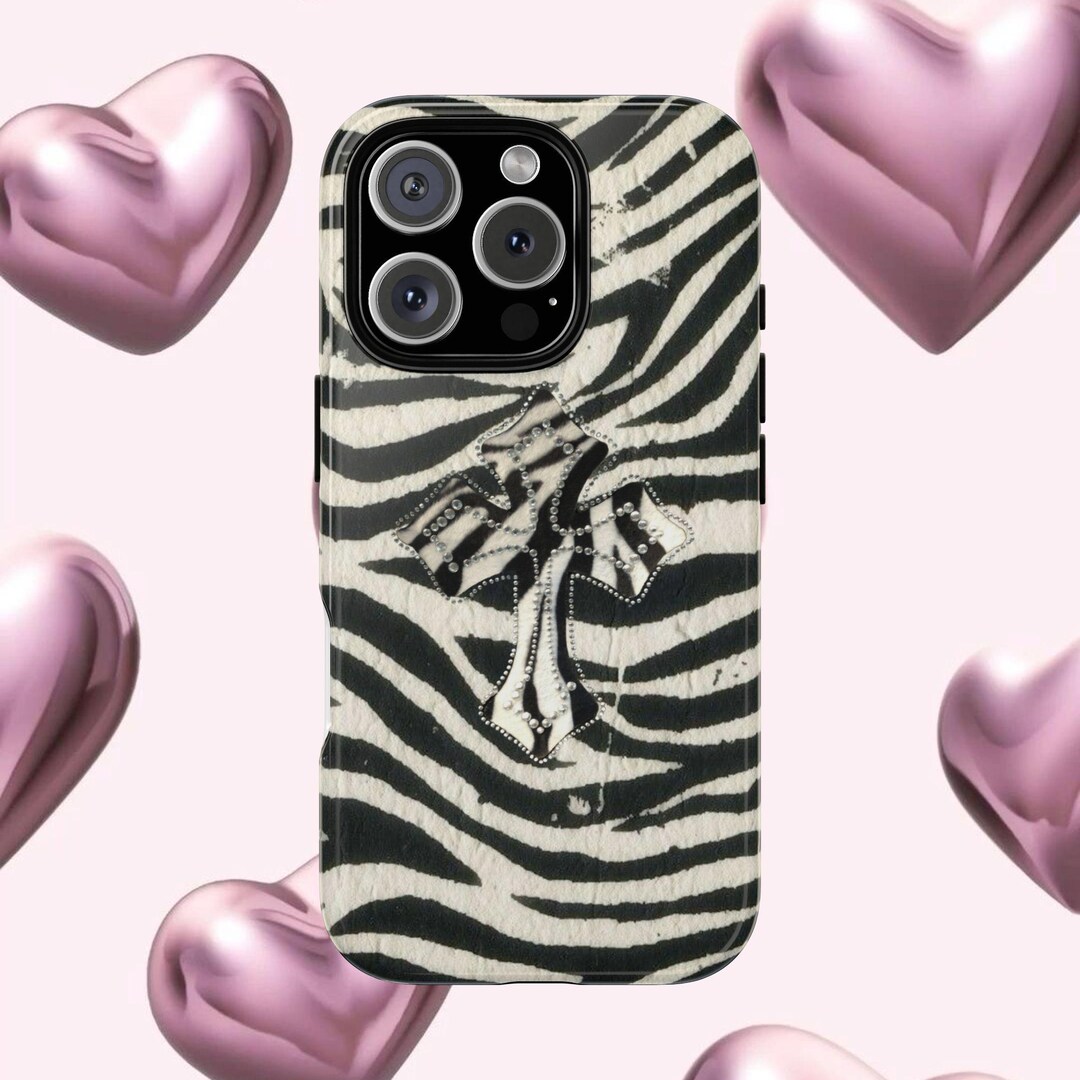 Zebra Cross Y2k Phone Case - Black and White With Studded Detail - Etsy