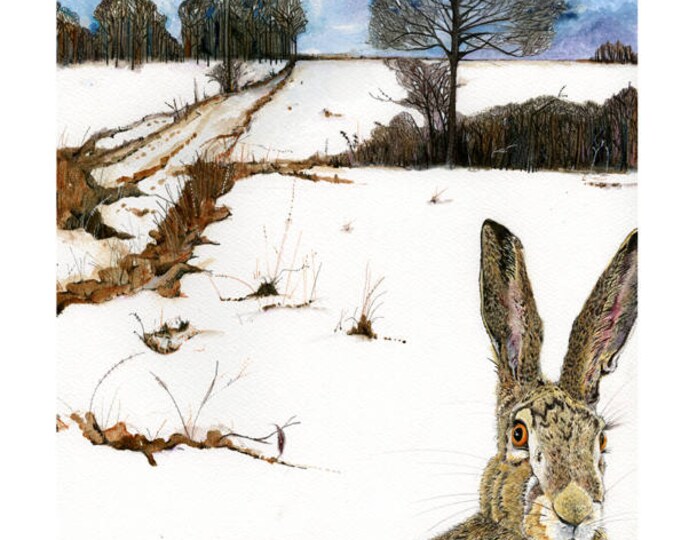 Hare in Winter Landscape Archival Giclee Print 8'x11' - Etsy
