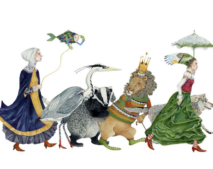 Parade of Animals and Women Giclee Print of Lion Badger - Etsy