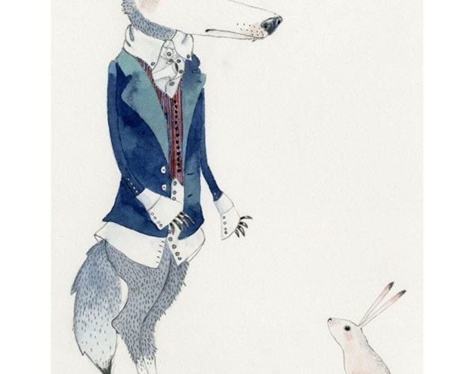 Wolf Print Wolf and Bunny Rabbit Giclee Art Print Illustration 8x11 - Etsy