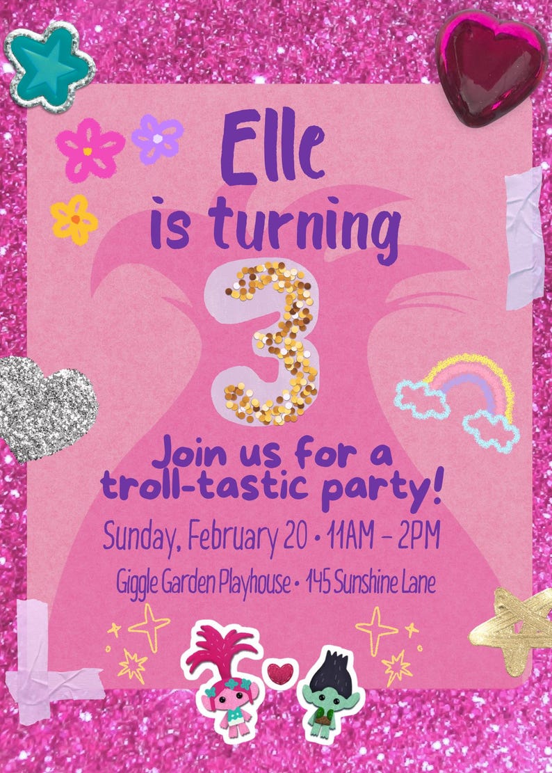 Trolls Birthday Party Invitation - Etsy