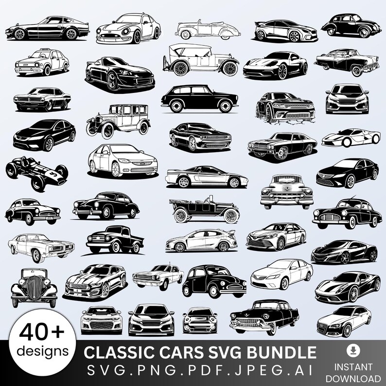 Mega Vehicle Svg Package, Unique Car Bundle PNG Files,car Svg,retro Car ...