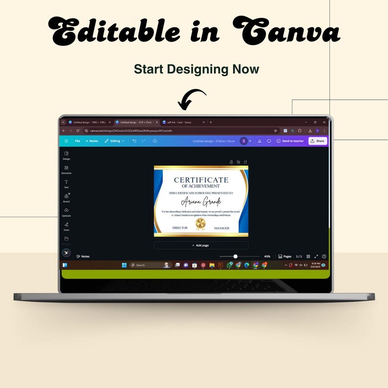 Editable Certificate of Achievement Template | Gold Blue Modern Award ...