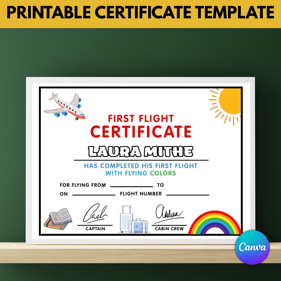 My First Flight Certificate for Kids, Toddler's Award, Vacation Gift ...