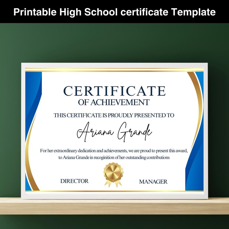 Editable Certificate of Achievement Template | Gold Blue Modern Award ...