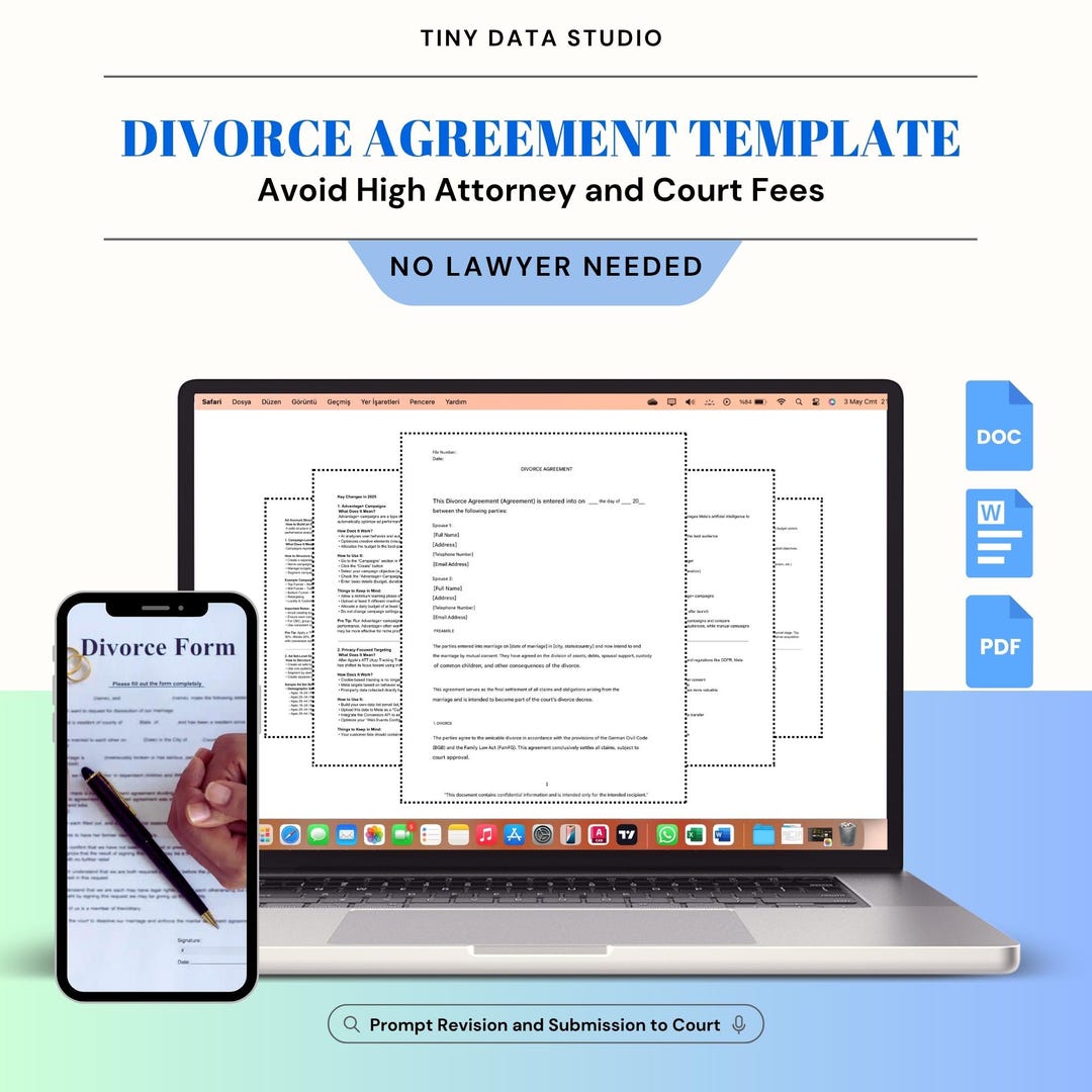 Editable Divorce Agreement Papers – Printable Legal Separation Template ...
