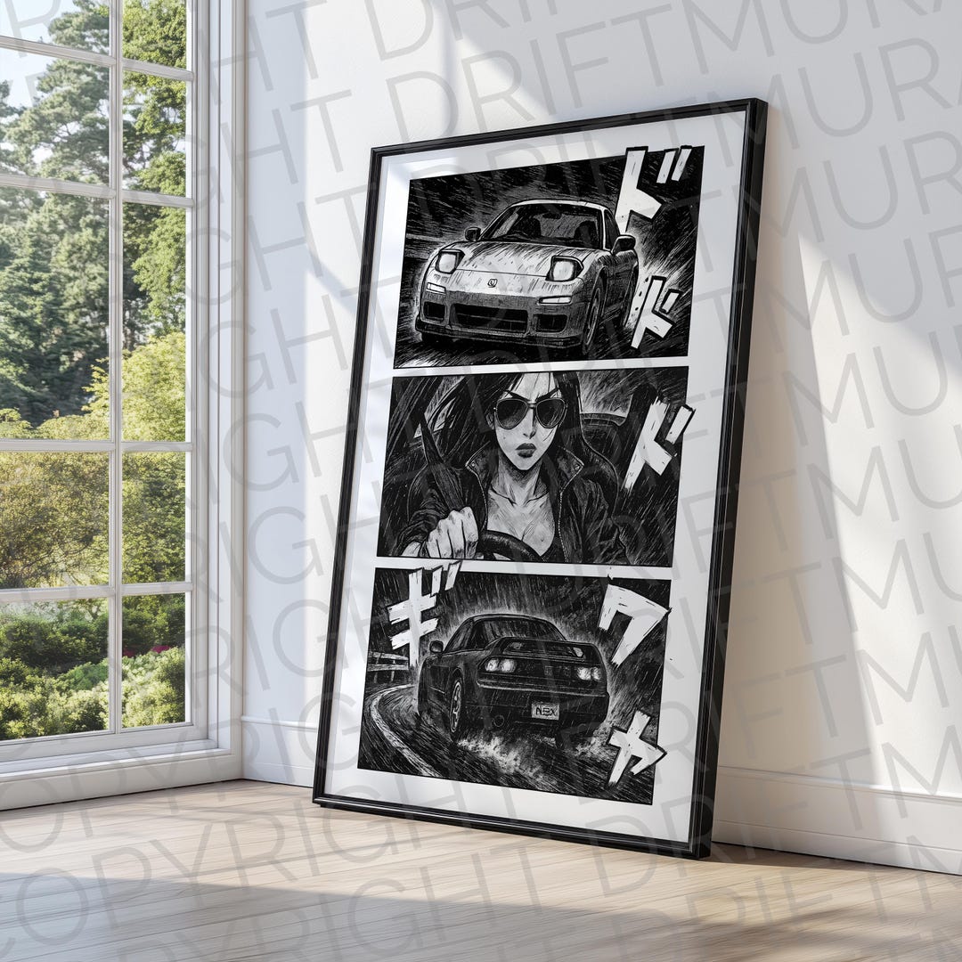 Black and White Honda NSX Drift Print – Touge Manga Wall Art, Initial D ...