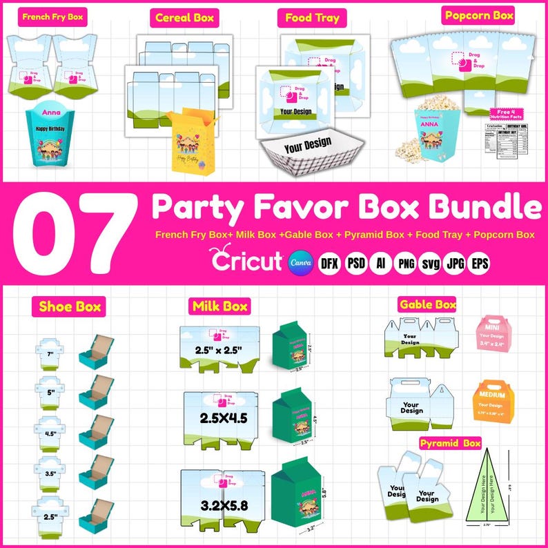 Gable Box Template, Party Favor Box Template Bundle, Food Box Template ...