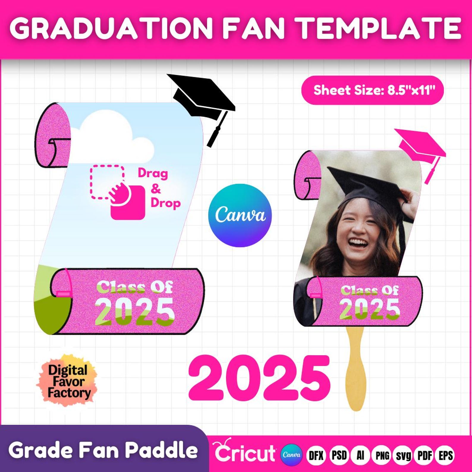2025 Graduation Fan Template, Grad Paddle Fan Template, Custom Grad Fan ...