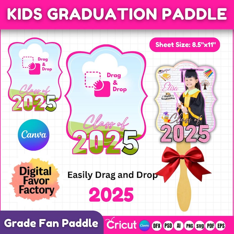 2025 Graduation Fan Template, Kids Grad Paddle Fan Template, Custom ...