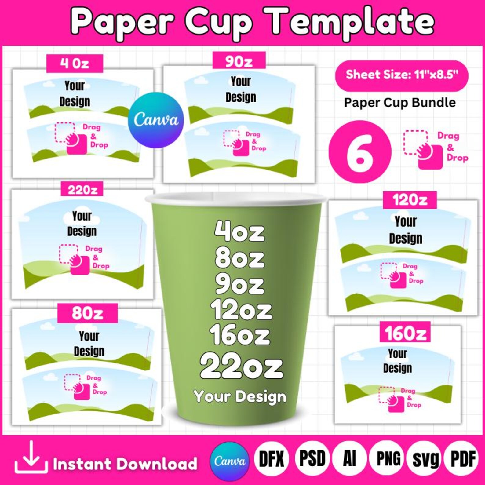 6 Paper Cup Wrapper Template, Paper Coffee Cup Template, Paper Cup ...