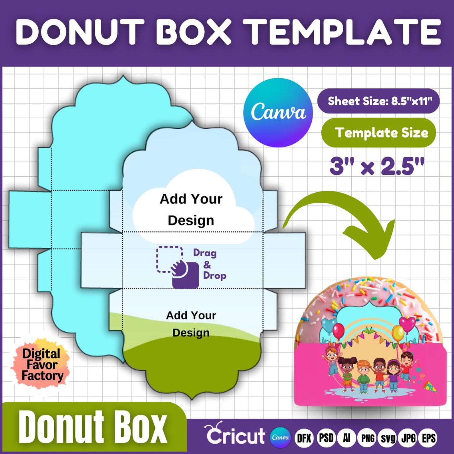 Mini Donut Box Template, Donut Holder Template, Donut Box Svg, Party ...
