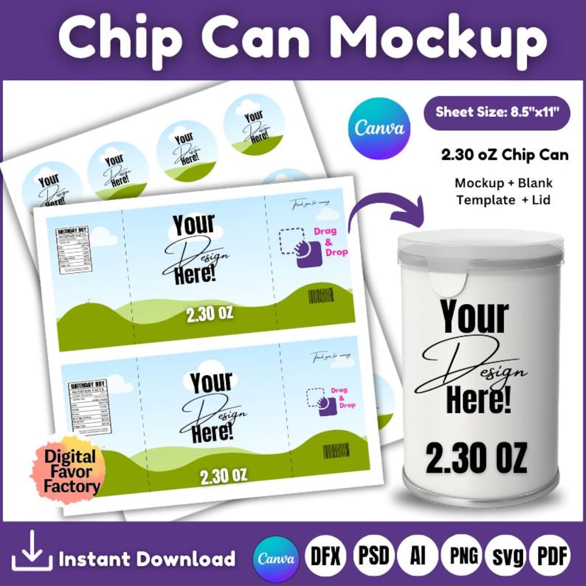 Chip Can Label Template Bundle | Pringles Label SVG | Snack Stack Party ...