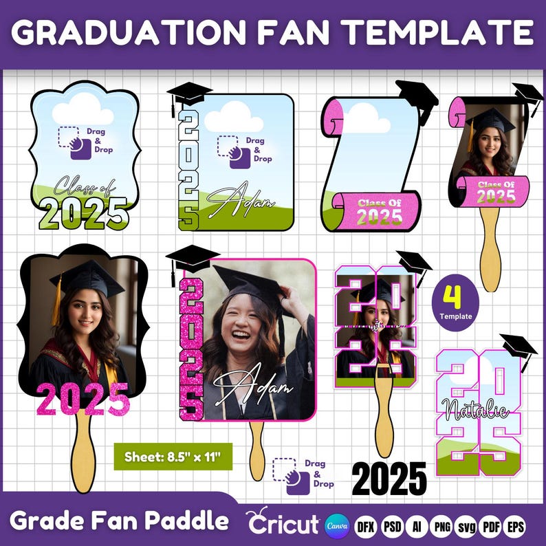 2025 Graduation Fan Template, Kids Grad Paddle Fan Template, Custom ...