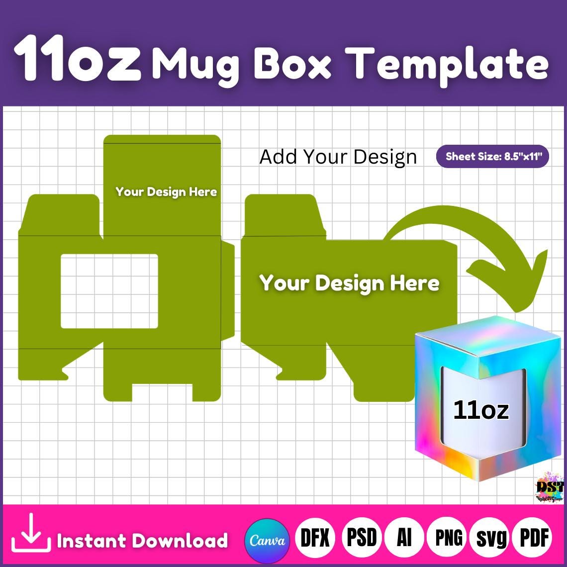 11oz Mug Box Template, Mug Holder Template, Mug Box Template With ...