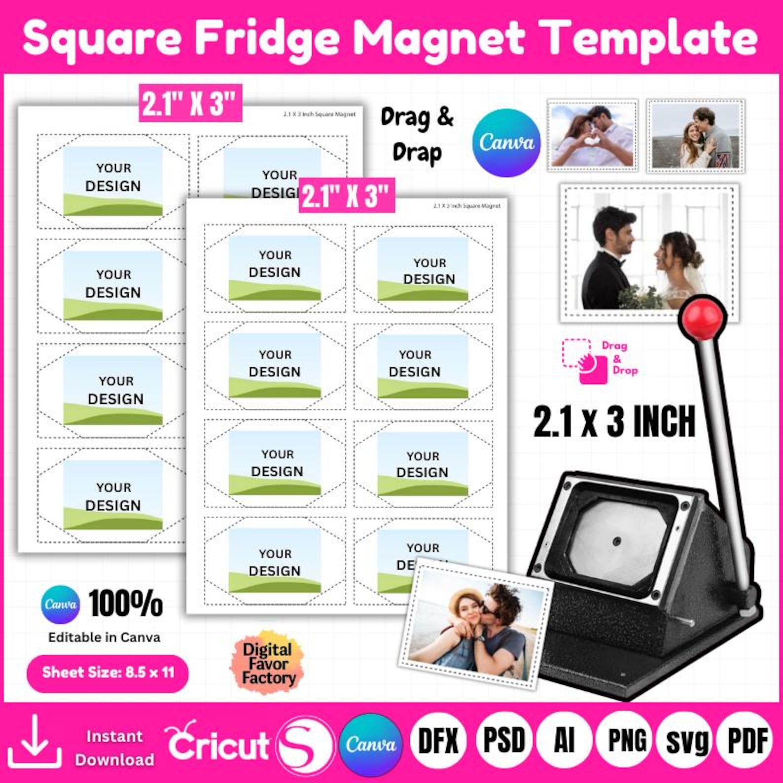 2.1 X 3" Square Fridge Magnet Template Bundle, Photo Magnet Template ...