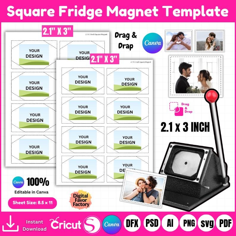 2.1 X 3" Square Fridge Magnet Template Bundle, Photo Magnet Template ...