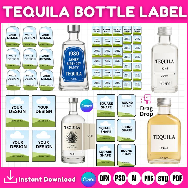 Tequila Label Editable Canva Template, Tequila Mini Label, Custom ...