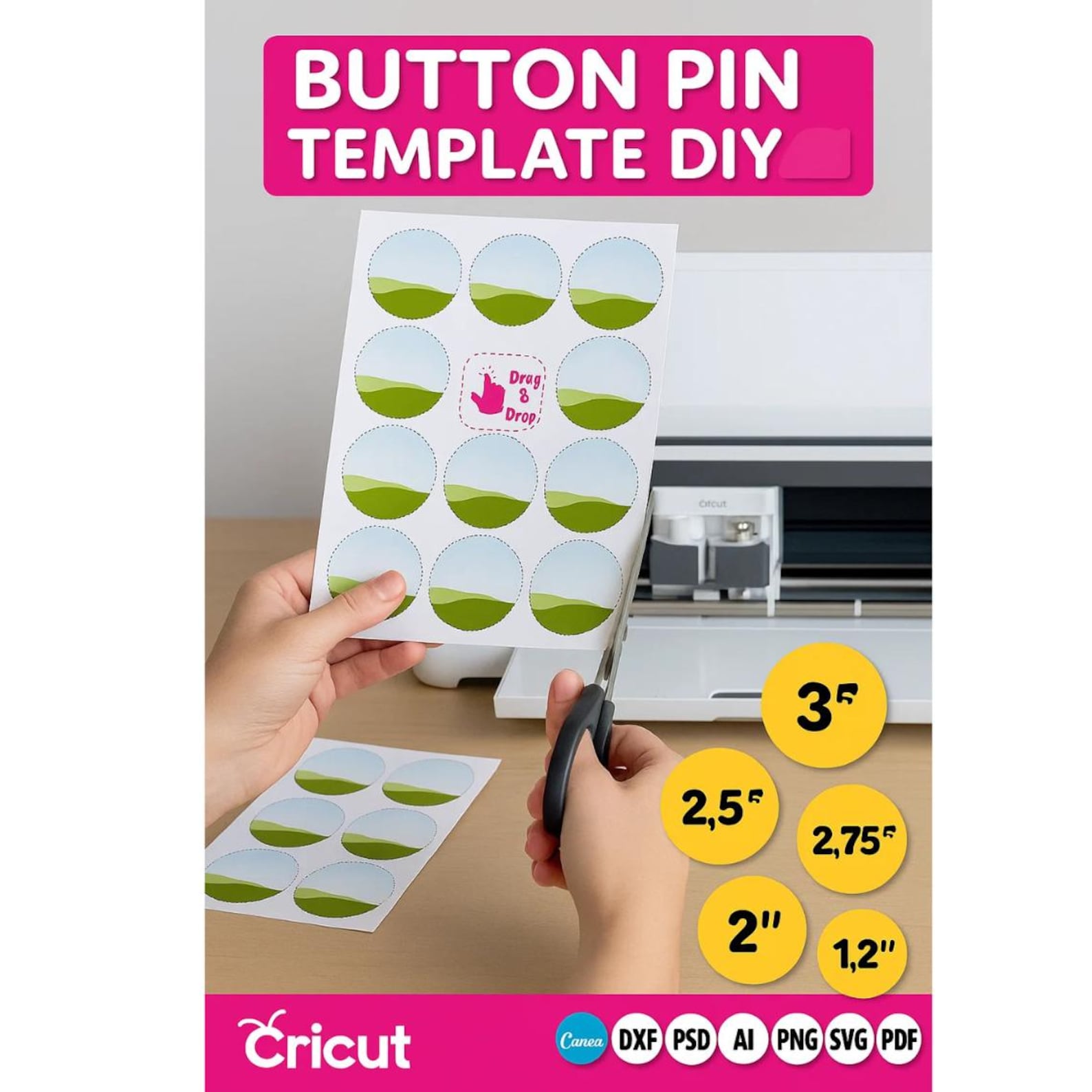 3" Inch Button Pin Template, Canva Button Pin Template, Button Pin Svg ...