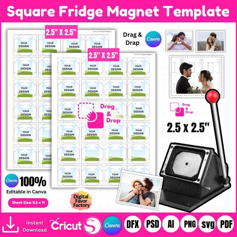 Square Fridge Magnet Template Bundle, Photo Magnet Template, Magnet ...